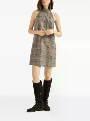 Brunello Cucinelli Checked Alpaca And Wool Dress With Monili