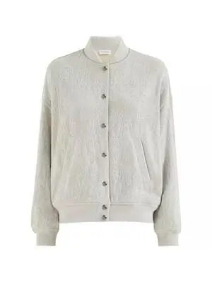 Brunello Cucinelli Lace Flowers Jersey Sweatshirt In Sparkling Virgin Wool And Cashmere With Monili - Grey