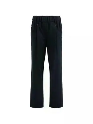 Brunello Cucinelli Stretch Cotton Cover Baggy Pull-on Trousers With Shiny Bartack - Blue