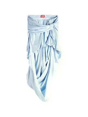 DIESEL® Draped Satin Midi Skirt With Lace-trim - Blue