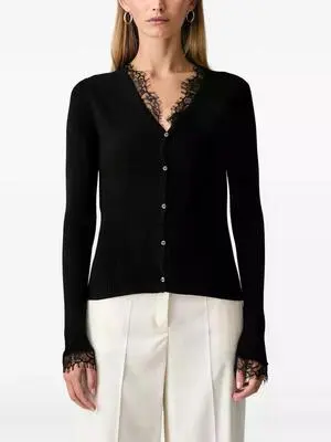 Pinko Lace-trim Ribbed-knit Wool Cardigan