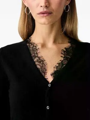 Pinko Lace-trim Ribbed-knit Wool Cardigan