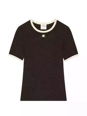 COURREGES Heather Contrast-trim T-shirt - Brown