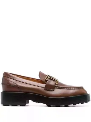 TOD'S Kate Chain-link Leather Loafers - Brown