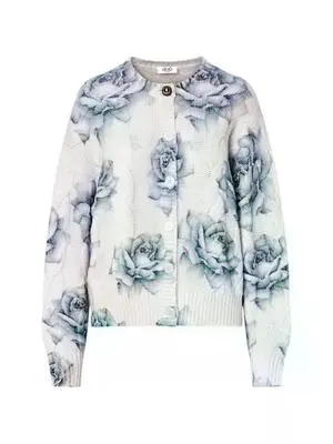 Liu Jo Wool Cardigan With Rose Print - White