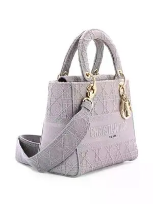 Dior Lady D-lite Bag Cannage Embroidered Canvas Medium Satchel - Grey