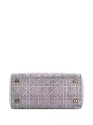 Dior Lady D-lite Bag Cannage Embroidered Canvas Medium Satchel - Grey
