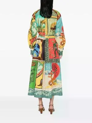 ALEMAIS Graphic Print Belted Maxi Dress - Green
