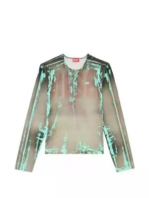 DIESEL® Grandad T-shirt In Cracked Leather-effect Jersey - Grey