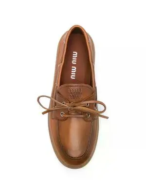Miu Miu Lace-up Leather Boat Shoes - Brown
