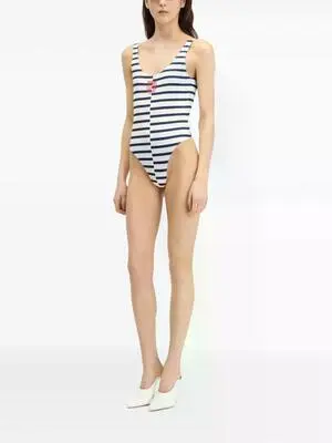 JEAN PAUL GAULTIER Asymmetric Marinière Print One-piece