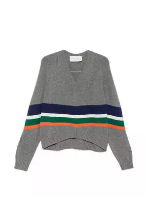 CIRCUS HOTEL Striped V-neck Sweater - Grey