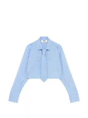 MSGM Stripe-pattern Cropped Shirt - Blue