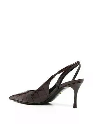 FERRAGAMO Croc-effect Slingback Pumps - Brown