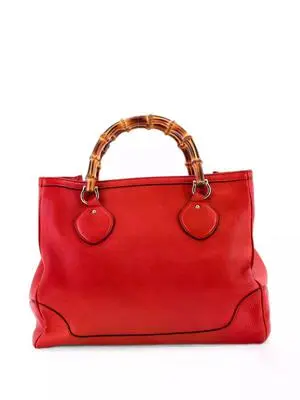 Gucci Vintage Diana Bamboo Top Handle Leather Medium Tote Bag - Red