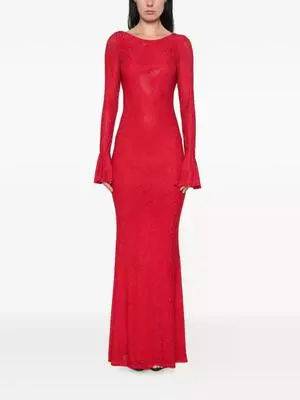 TWENTY FOURHAITCH Crystal-embellished Bell Sleeve Maxi Dress