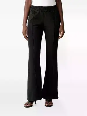 Pinko Logo-embroidered Cotton Flared Trousers - Black