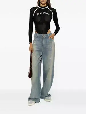 Palm Angels Logo-print Mesh Bodysuit - Black