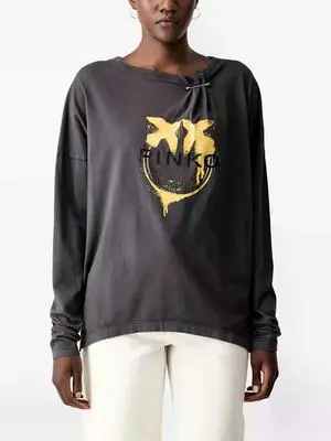 Pinko Safety-pin Logo-print Cotton T-shirt - Grey