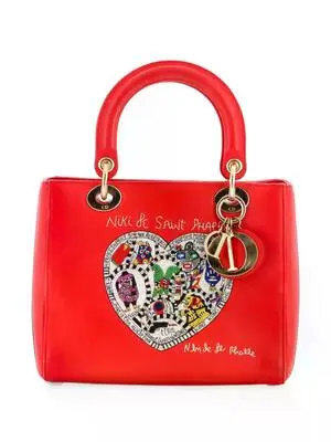 Dior Lady Bag Limited Edition Niki De Saint Phalle Embroidered Leather Medium Satchel - Red
