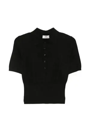 Elisabetta Franchi Ribbed-knit Short-sleeve Polo Shirt - Black