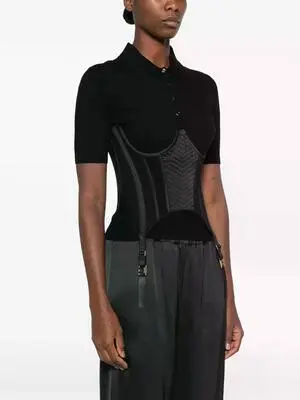 Elisabetta Franchi Ribbed-knit Short-sleeve Polo Shirt