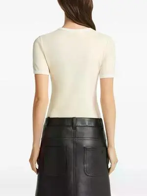 COURREGES Logo-embroidered Contrast-trim T-shirt - Neutrals