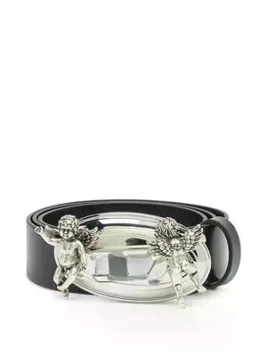 DIESEL® 3.5cm Leather Belt With Cherub Oval D Buckle - Black