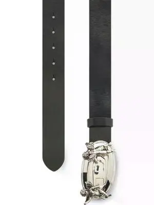 DIESEL® 3.5cm Leather Belt With Cherub Oval D Buckle