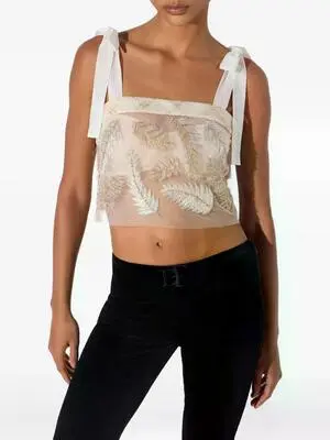 Elisabetta Franchi Tulle And Tweed Top With Feathers