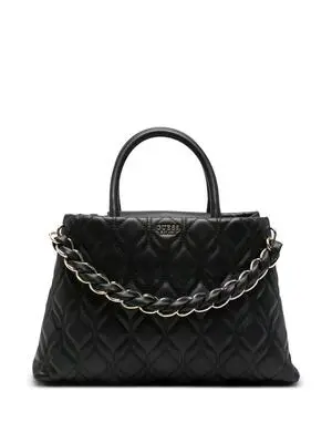 Guess Quilted Tote Bag With Chain Detail - Black