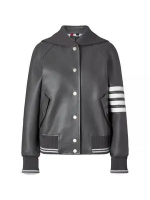 Thom Browne Leather 4-bar Oversized Blouson Jacke - Grey