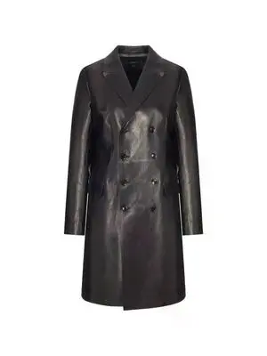 TOM FORD Double-breasted Calf Leather Coat - Black