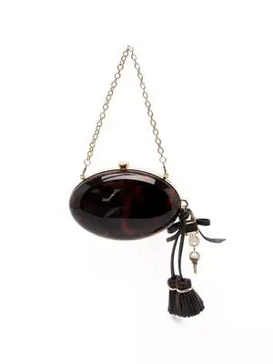 SELF-PORTRAIT Tortoiseshell-effect Tassel-detail Clutch Bag - Brown