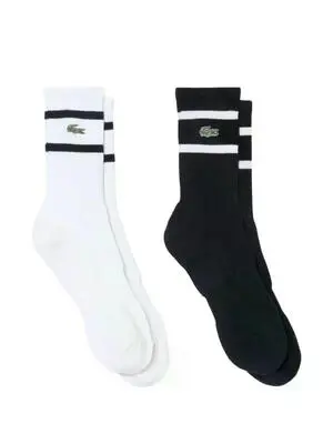 Lacoste Logo-appliqué Striped Crew Socks - Black