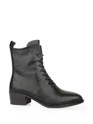 LINDA BAUMANN Lace-up Leather Boots - Black