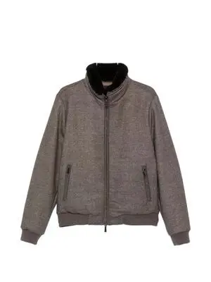 MOORER Fur-collar Zip-up Jacket - Brown