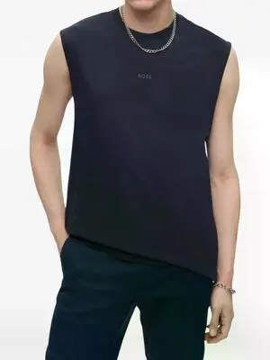 BOSS Logo-embroidered Sleeveless Cotton T-shirt