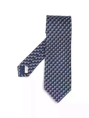 FERRAGAMO Owl-print Silk Tie - Blue