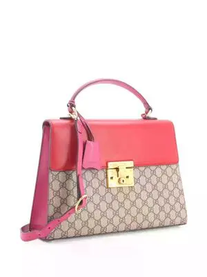 Gucci Padlock Top Handle Bag Gg Coated Canvas And Leather Medium Satchel