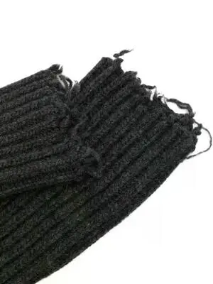 Isabel Benenato Distressed Ribbed-knit Fingerless Gloves