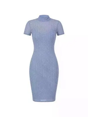 Hugo Geometric-mesh High-neck Mini Dress