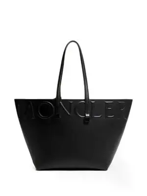 Moncler Small Debossed-logo Calf Leather Tote Bag - Black