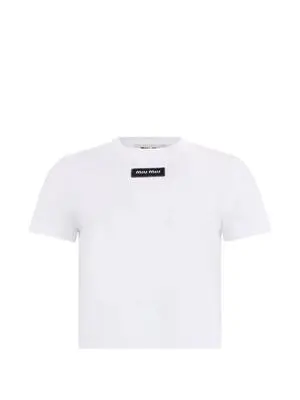 Miu Miu Logo-patch Cropped T-shirt - White