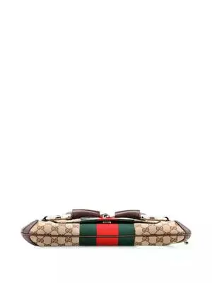 Gucci Horsebit Nm Web Chain Clutch Gg Canvas Medium Shoulder Bag - Brown