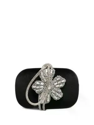 TWENTY FOURHAITCH Crystal-embellished Flower Mini Clutch Bag - Black