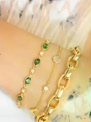 Monica Rich Kosann Green Tourmaline And Diamond Tennis Bracelet - Gold