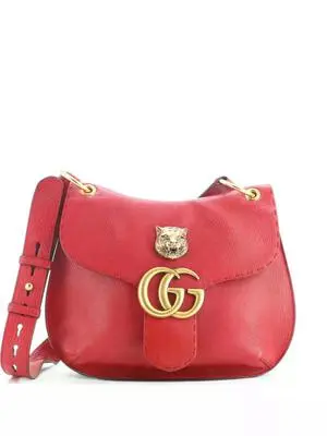 Gucci Gg Marmont Animalier Shoulder Bag Leather Medium Crossbody Bag - Red