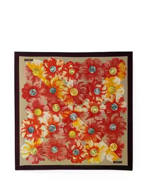 Moschino Floral-print Button-motif Scarf - Red