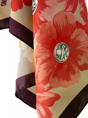 Moschino Floral-print Button-motif Scarf - Red